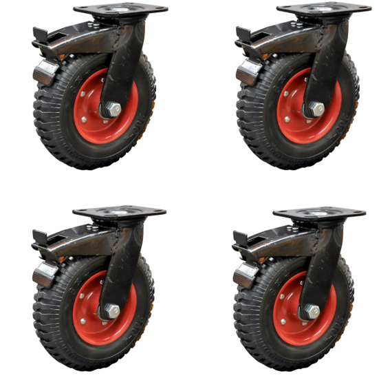 920kg Rated, 8" 206mm Braked Castors with Solid Rubber Wheels (Set of ...